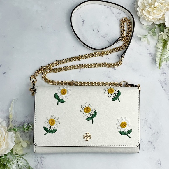 Tory Burch | Bags | Tory Burch Emerson Yellow Daisy Chain Wallet Bag ...